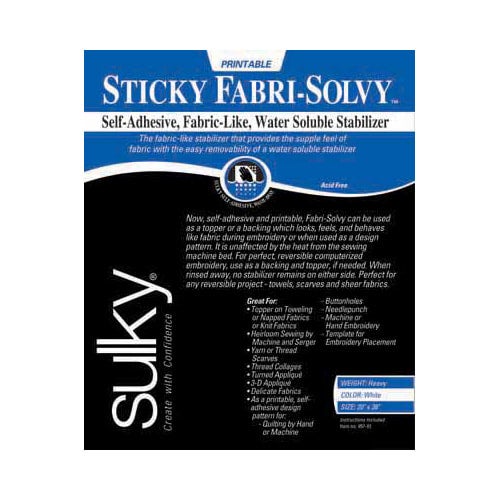 SULKY Sticky Fabri-Solvy - White - 50 x 91cm pkg (20″ x 36″) | Hamilton ...